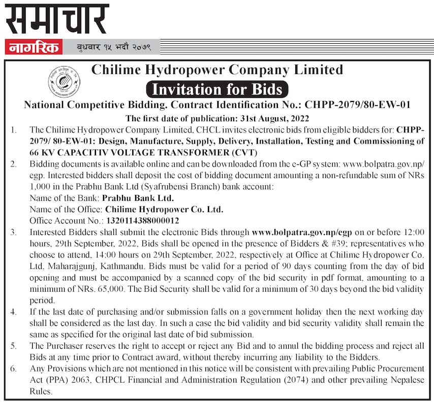 Notice | Chilime Hydropower Company Limited