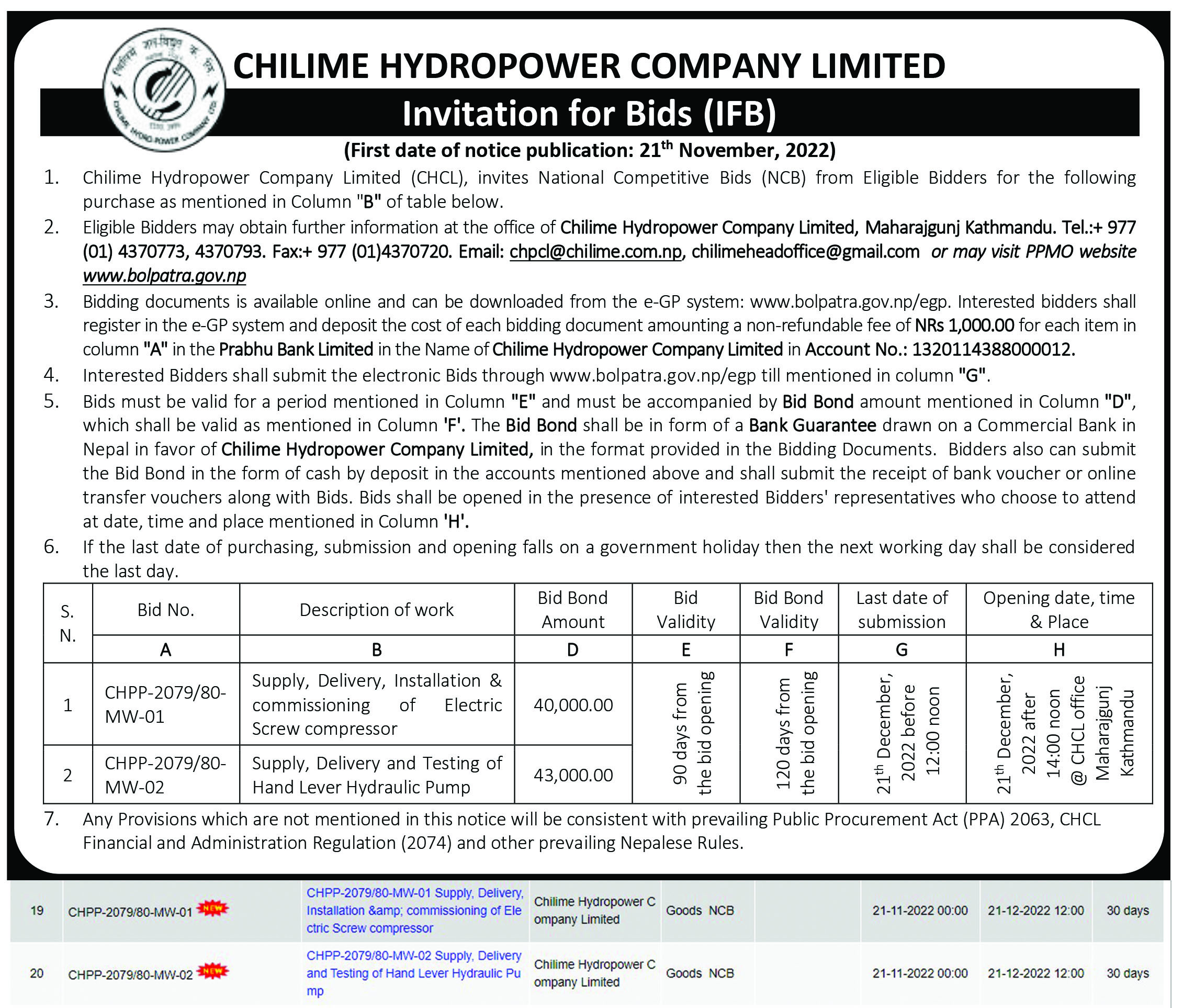 Notice | Chilime Hydropower Company Limited