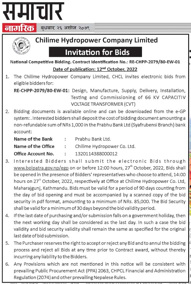 Notice | Chilime Hydropower Company Limited